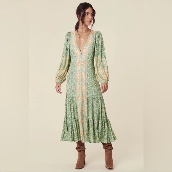 Spell | Dresses | Spell Madame Peacock Button Through Gown Maxi Dress ...